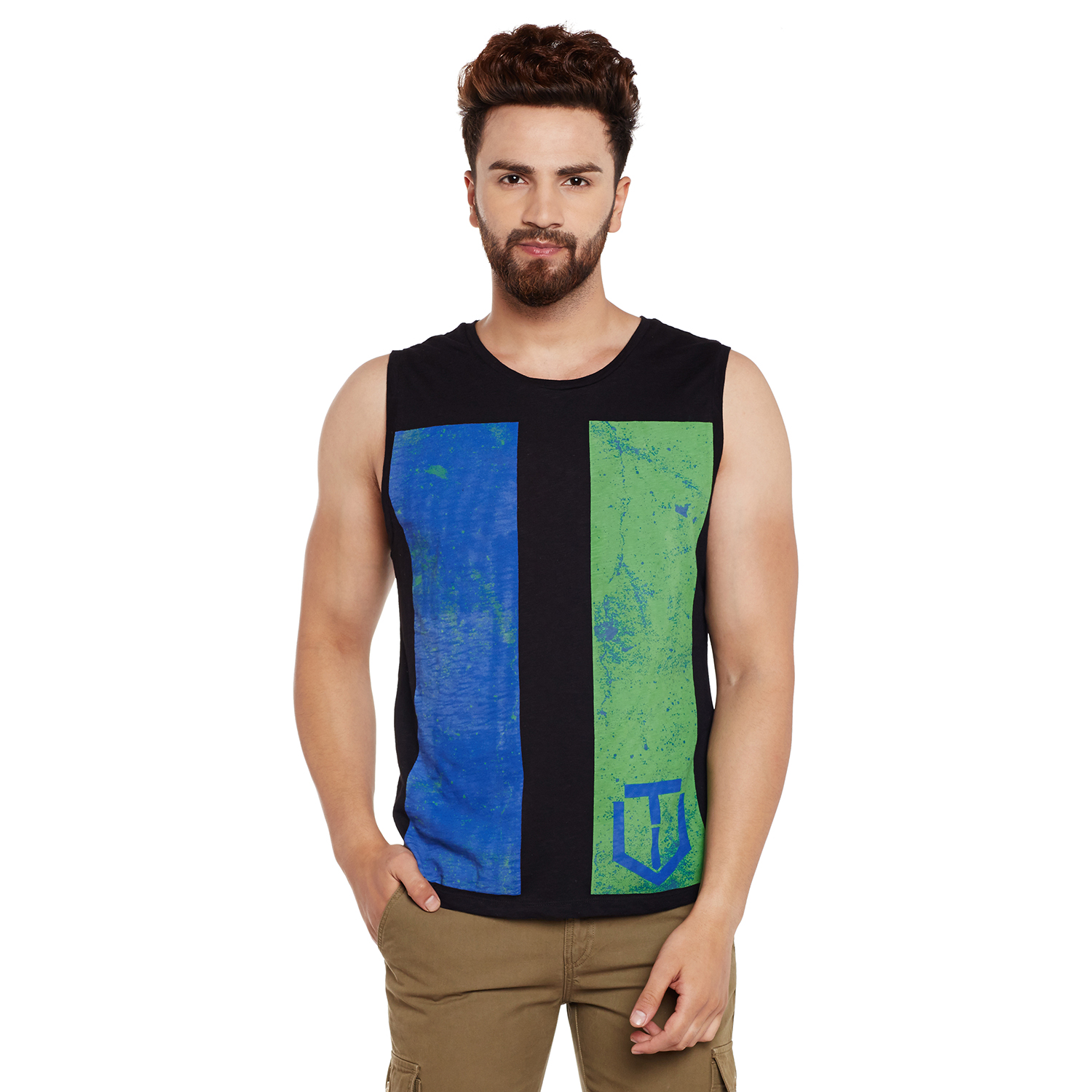 Buy Wittrends Men's Black Cotton Printed Round Neck Sleeveless T-Shirt ...
