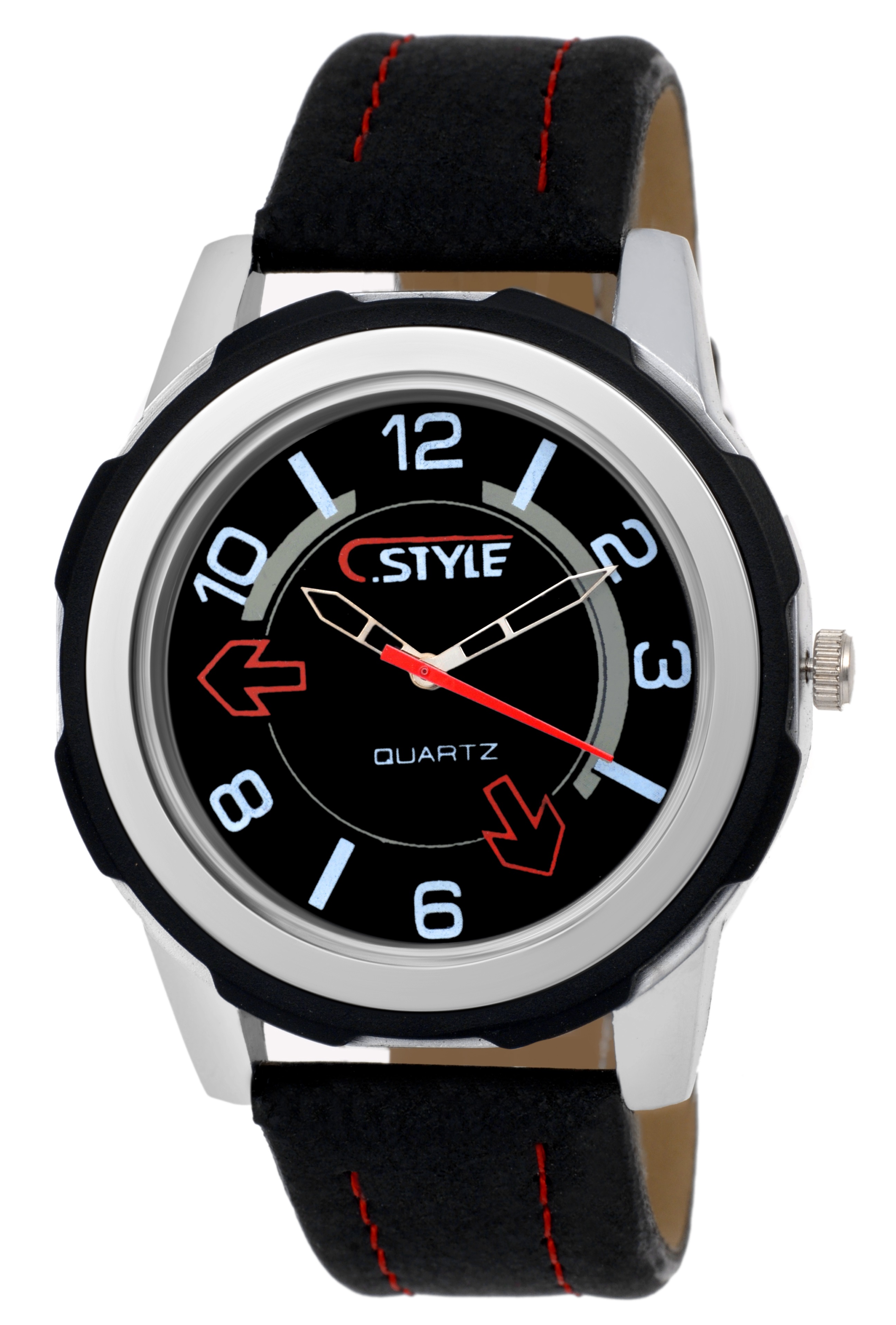 Buy Big Round Black Dial Silver Case Red Hands Watch For Men Online ...