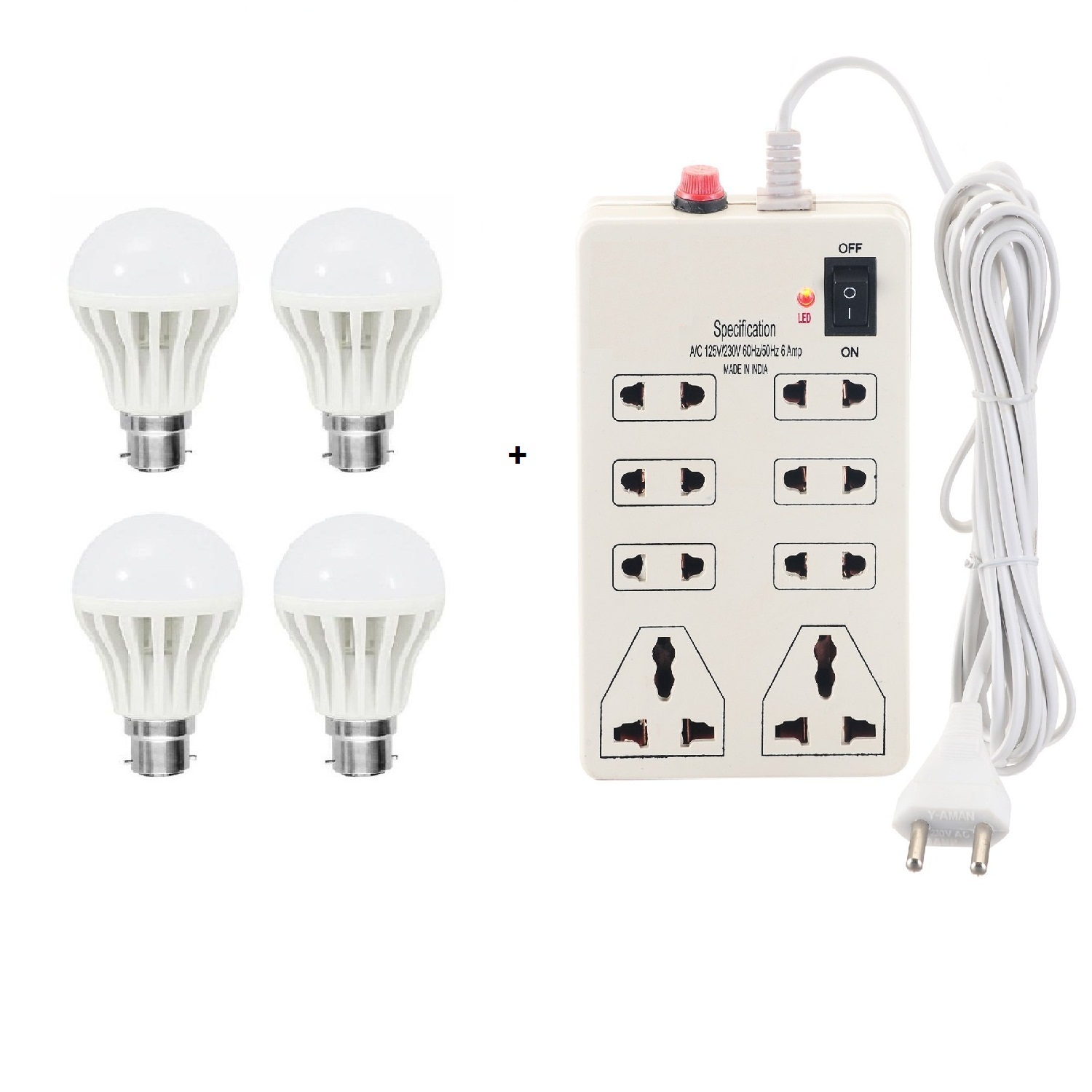 Buy PNP 9watt LED (Pack Of 4) with MINI STRIP 8 Plug Point Extension (2 ...