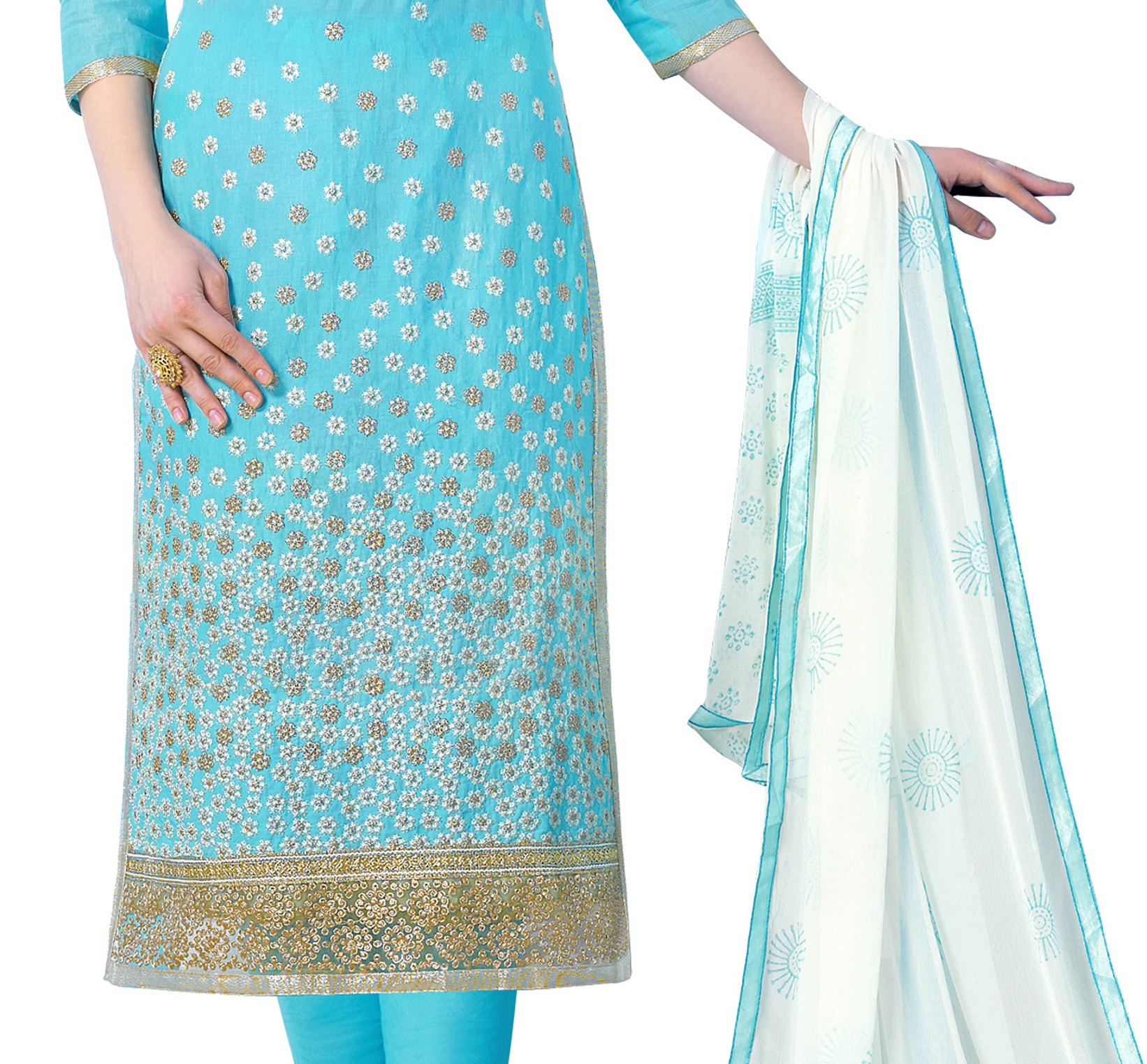 Buy DnVeens Women Pure Cotton Embroidered Unstitched Salwar Kameez Suit ...