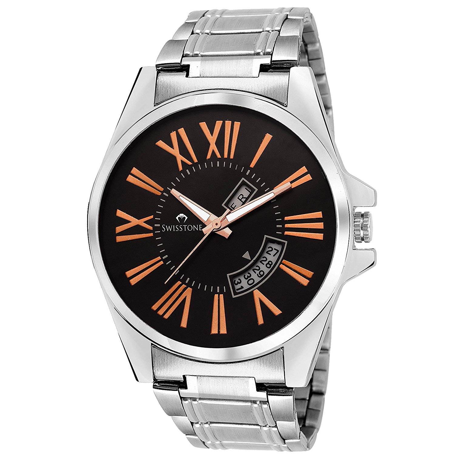 Buy Swisstone GR104-BLK-CH Black Dial Stainless Steel Chain Day and ...