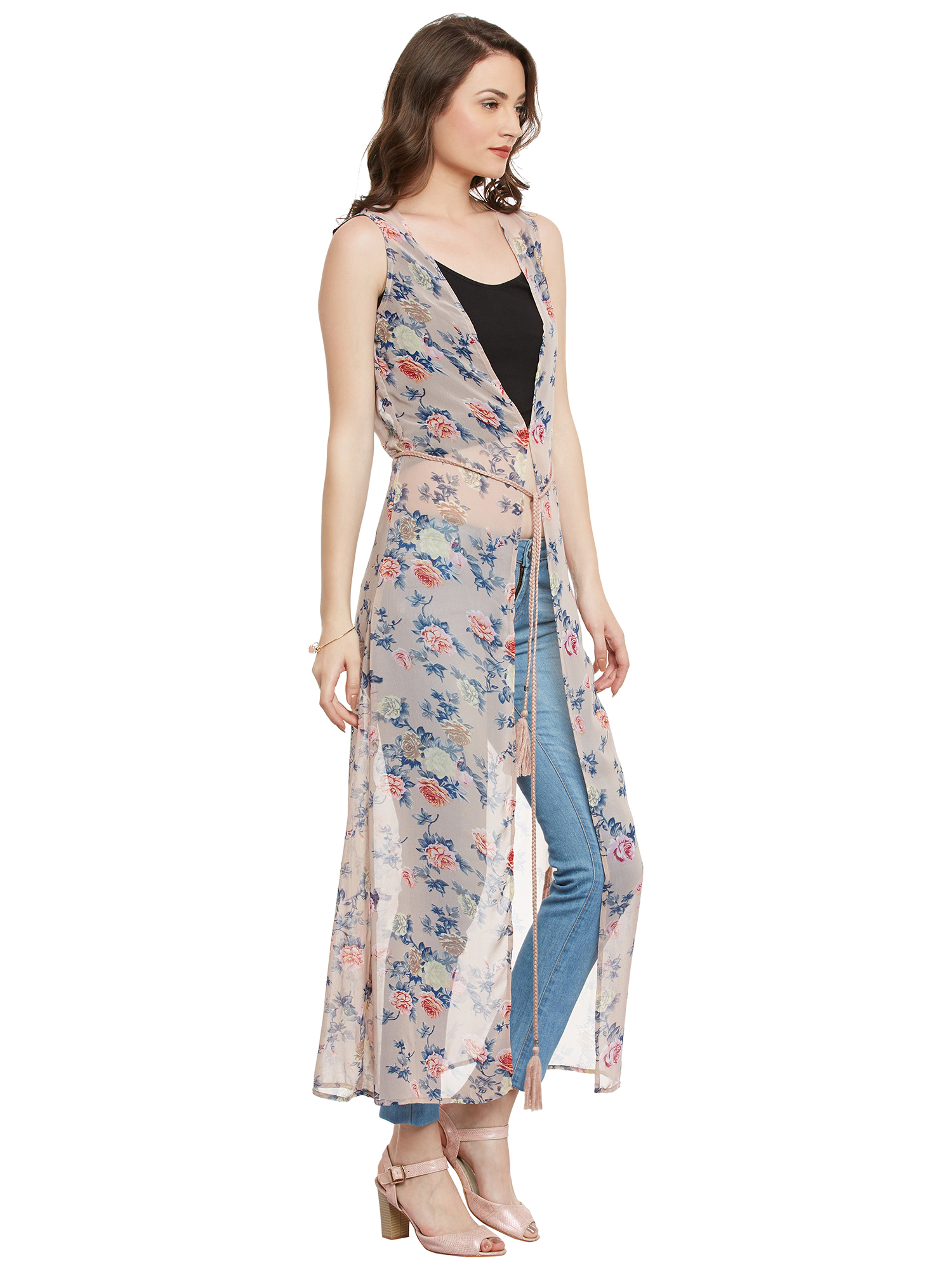 Buy Bohobi Women's Beige Floral Printed Ankle Length Shrug Online ...