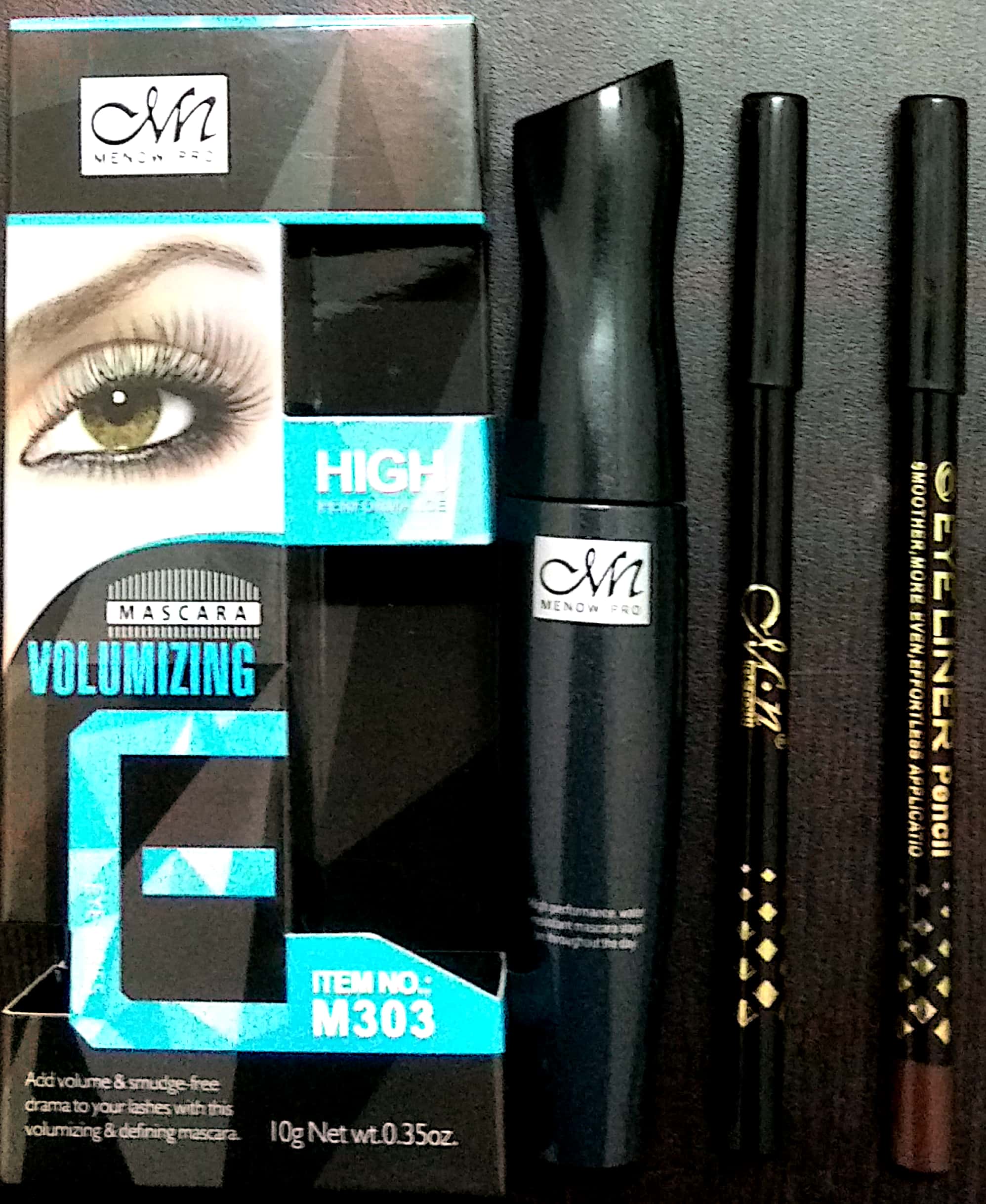 Buy MENOW PRO HIGH PERFORMANCE VOLUMIZING MASCARA AND 2 EYELINER PENCIL ...
