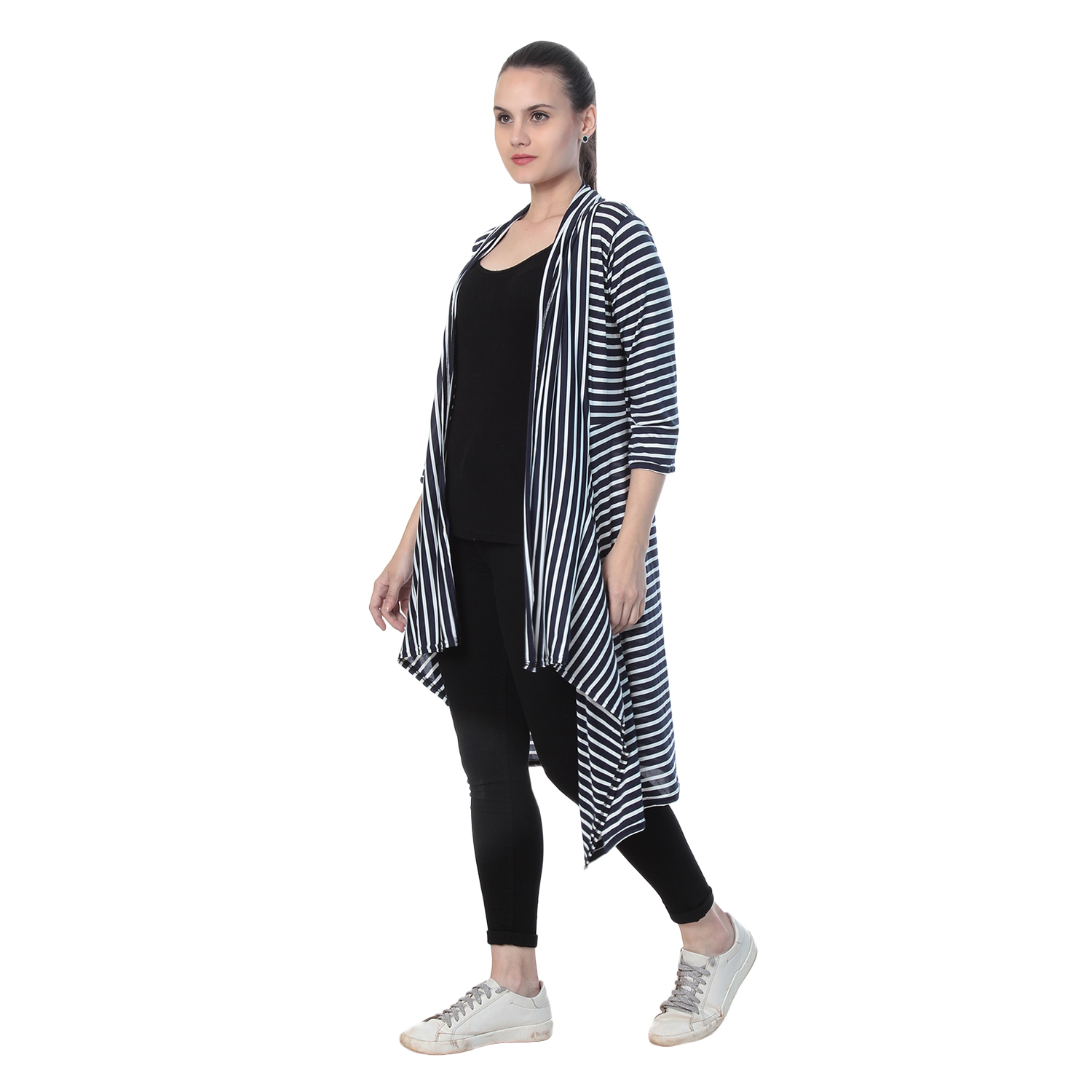 Buy BuyNewTrend Women's Multicolor Striped Cotton Lycra Shrug Online ...