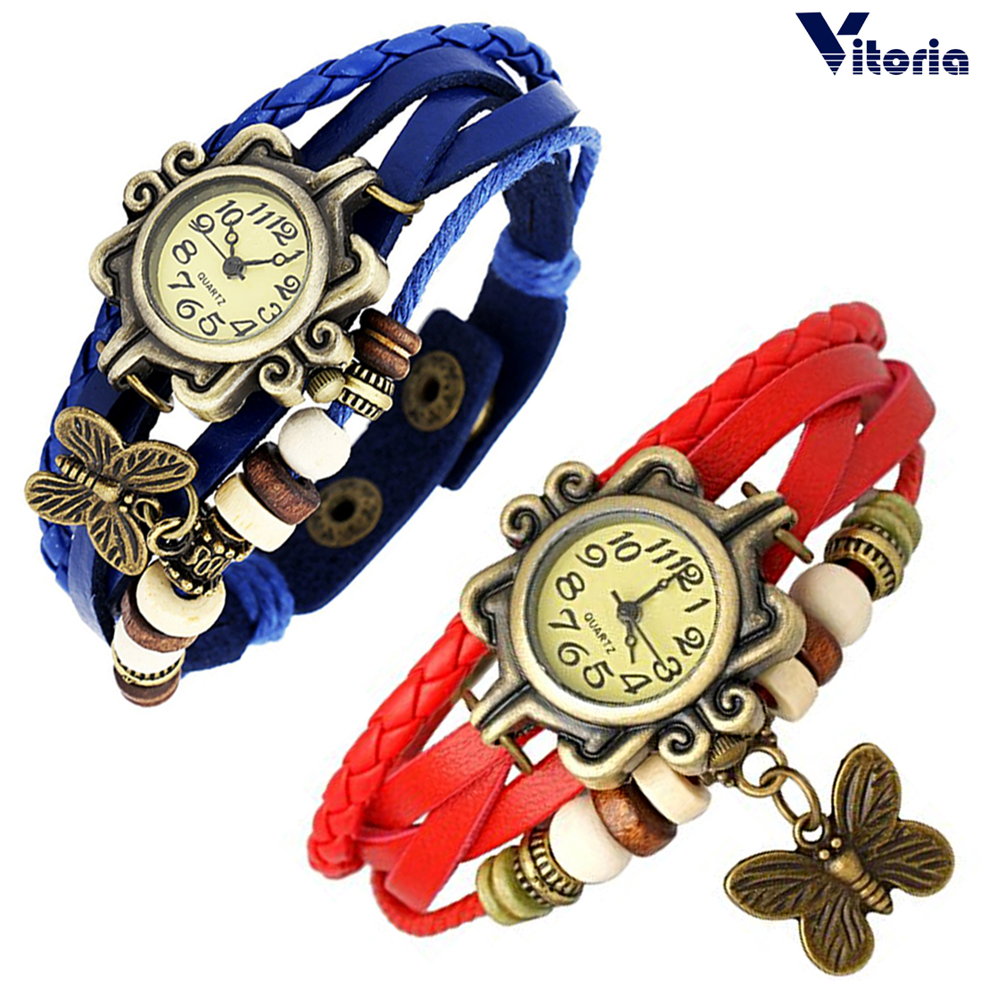 Buy Vitoria-Leather Bracelet Watch for Girls-Multilayer Design Vintage ...