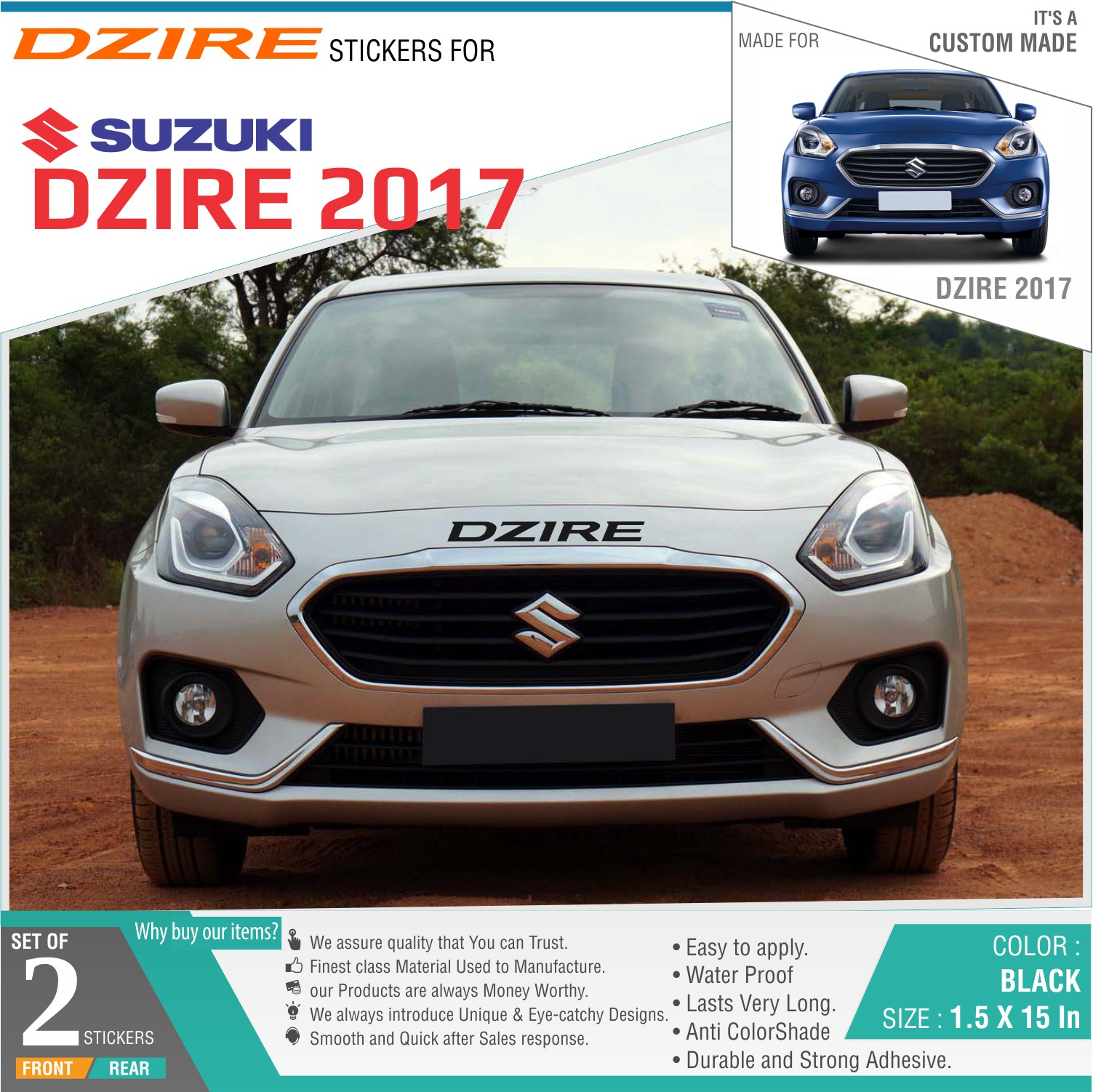 Buy DZIRE Sticker for Maruti Suzuki Dzire 2017 - BLACK - 2Pcs ...