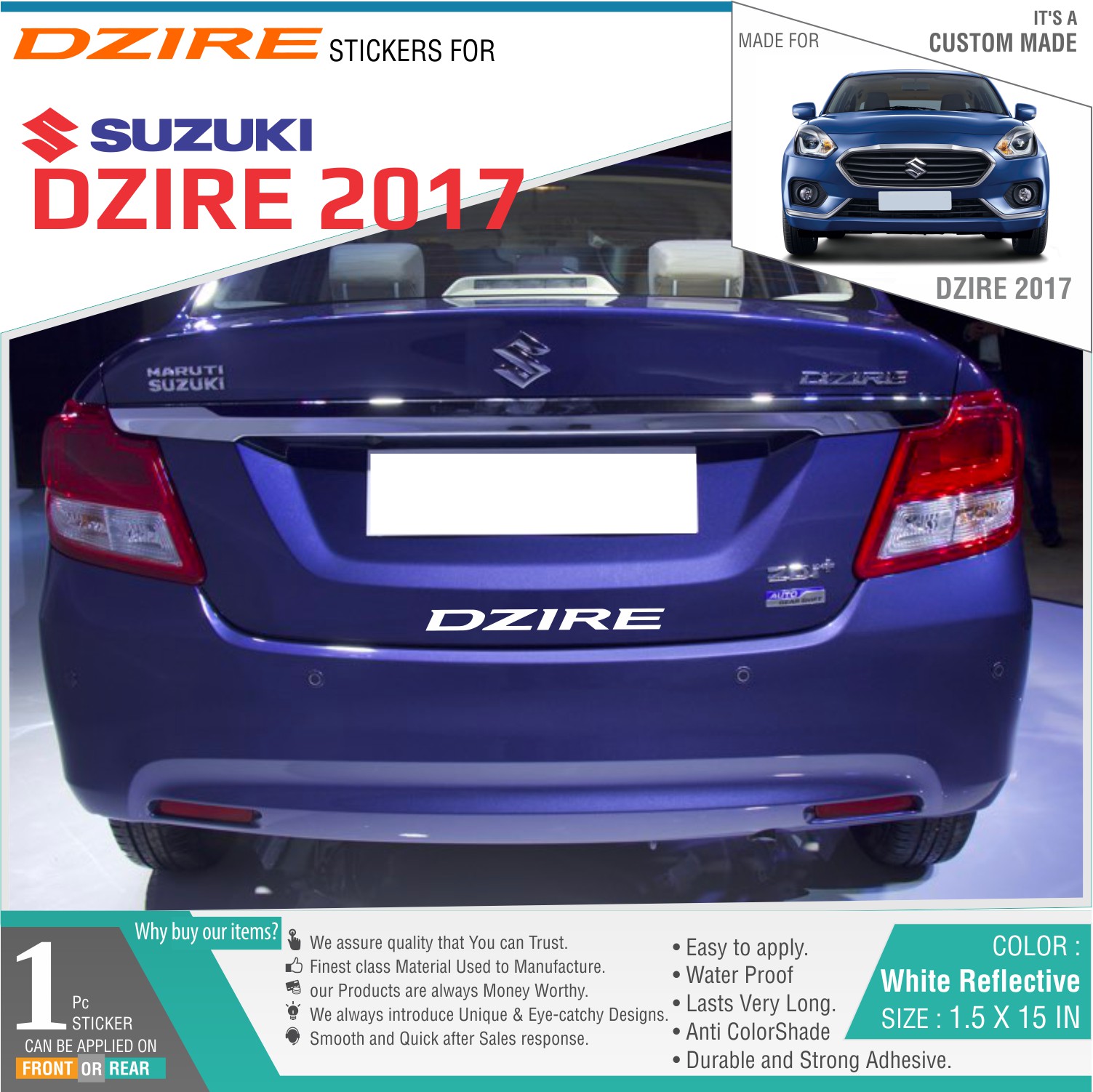 Buy DZIRE Sticker for Maruti Suzuki Dzire 2017 - White - 1Pcs ...