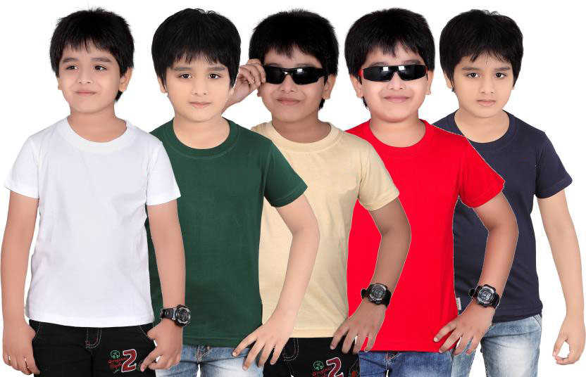 Buy Kidzo Boys Solid T Shirt (Multicolor, Pack of 5) Online @ ₹499 from ...