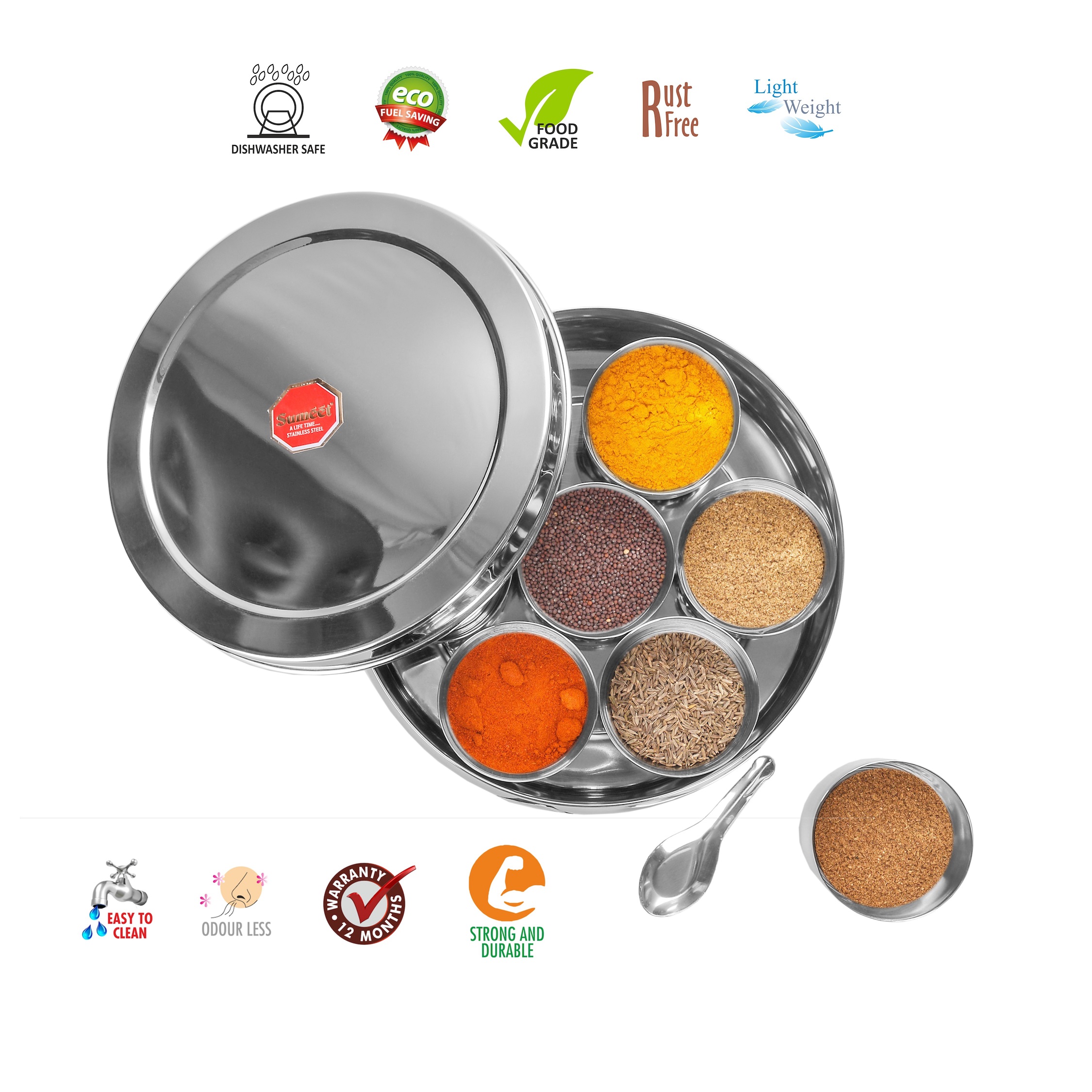 Buy Sumeet Stainless Steel Belly Shape Masala (Spice) Box / Dabba ...