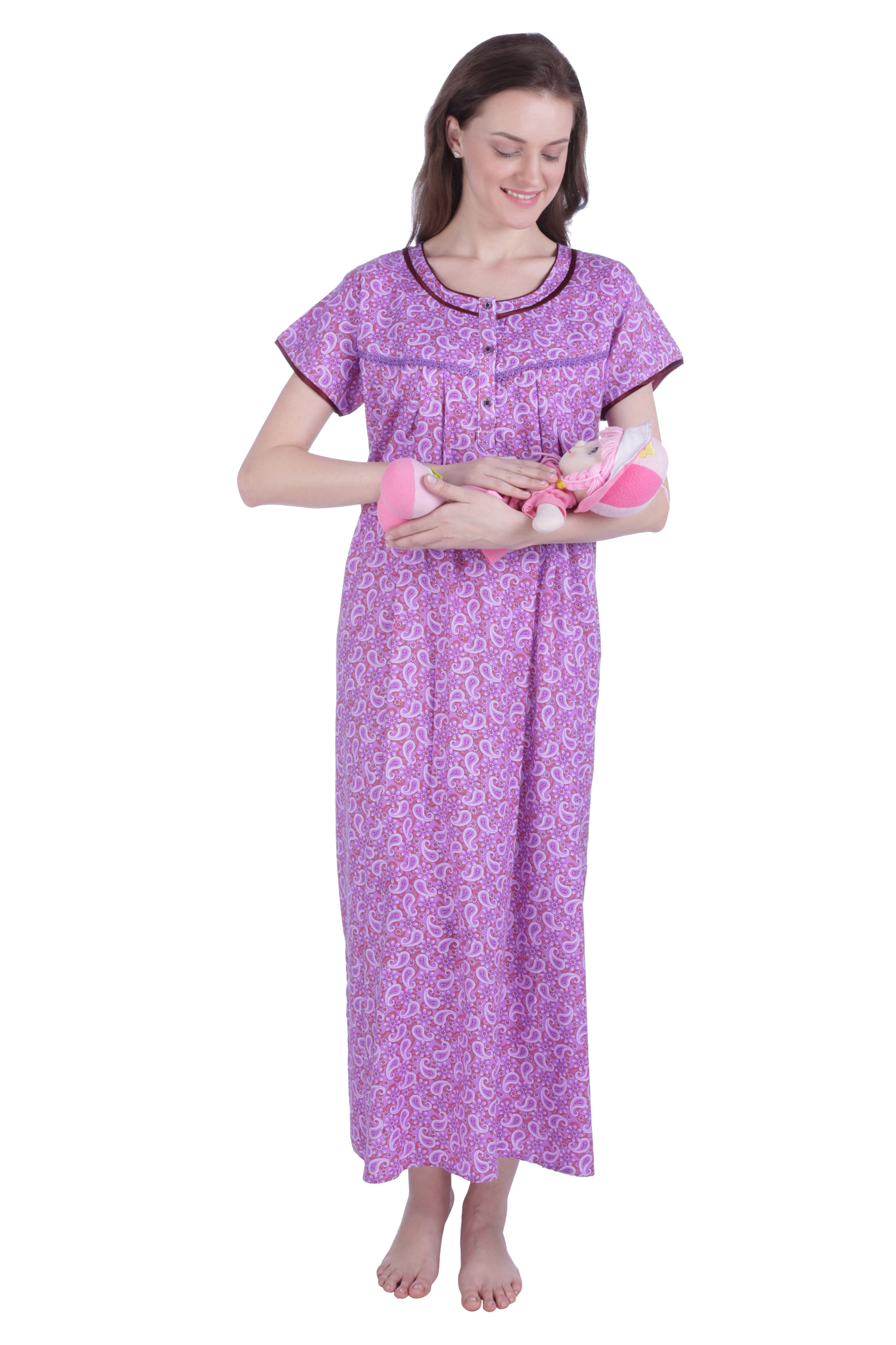 Buy Bralux 100 Percent Pure Cotton Feeding Nighty, Maternity Nighty ...