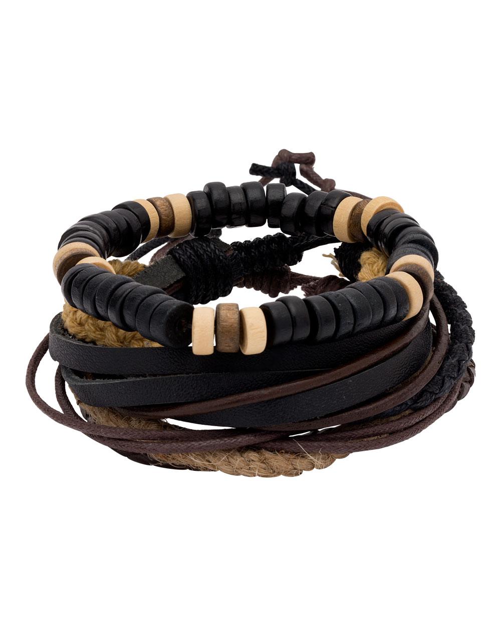 Buy Dare by Voylla Wooden Color Leather Set of 3 Cool Stacked Bracelet ...