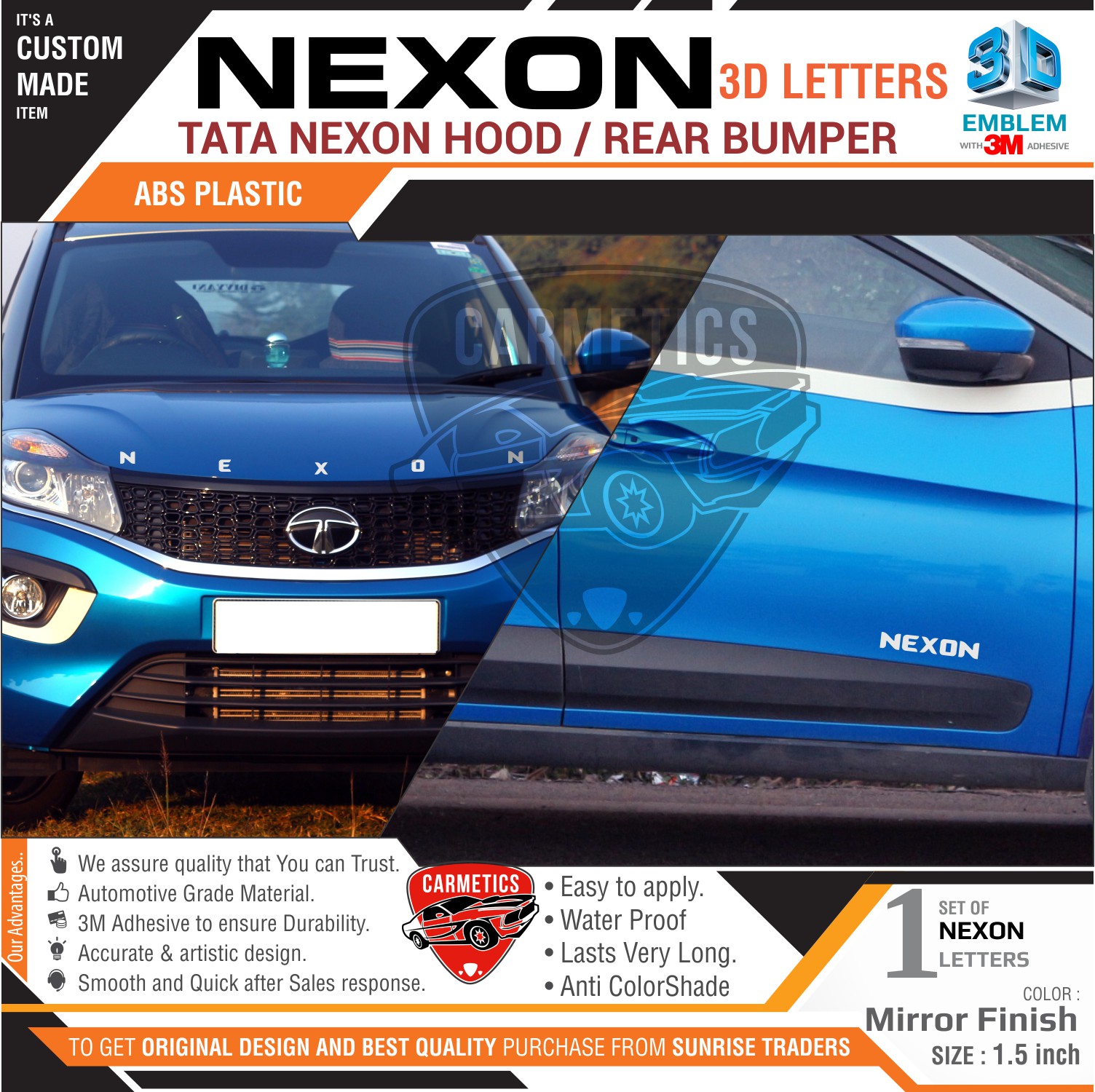Buy Nexon 3d Letters For Tata Nexon Mirror Finish Carmetics Online