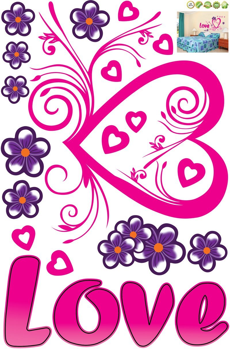 Buy CVC Vinyl Wall Sticker Love hearts Abstract Theme Wall Decal (60 X ...