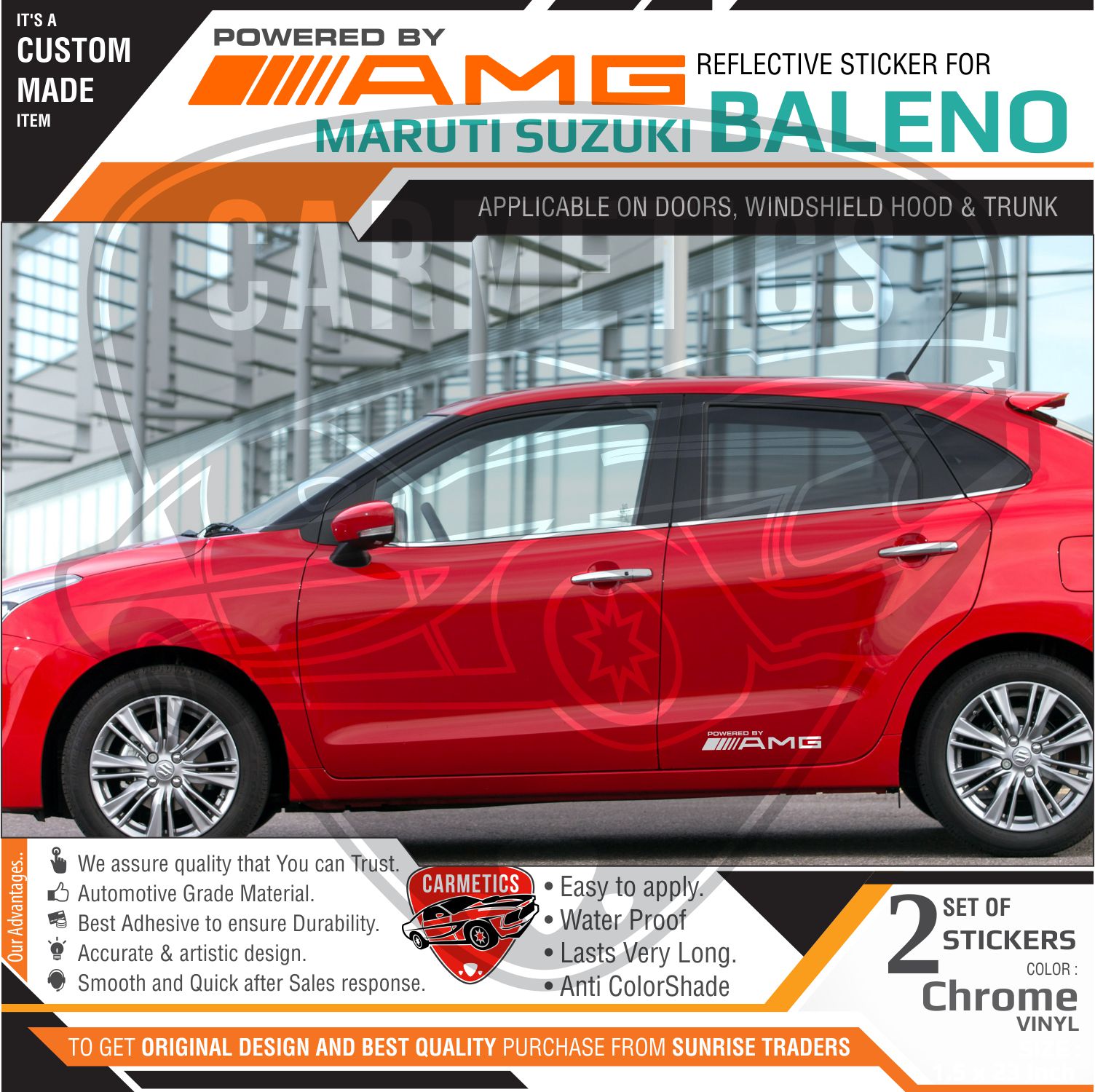 Buy Powered by AMG Stickers for Baleno Doors - Chrome Vinyl - 2Pcs ...