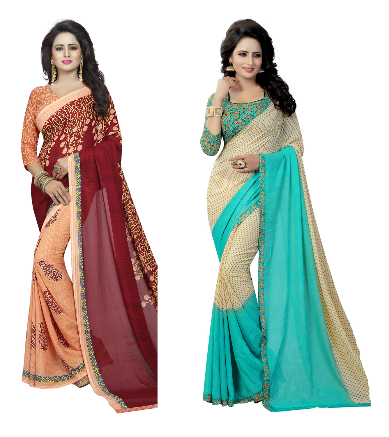 Buy SHREE RAJLAXMI SAREES Multicoloured Georgette Saree Combos Pack Of ...