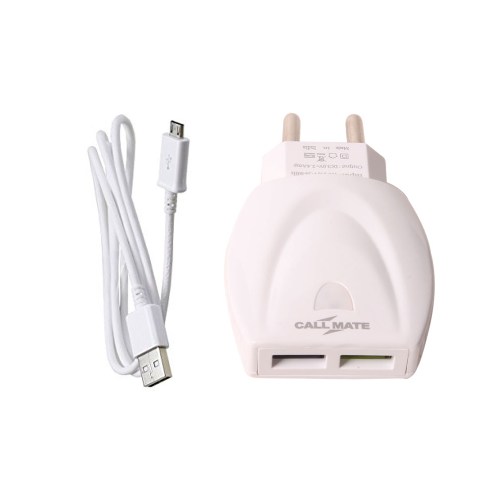 Buy Callmate Dual USB 2.4Amp Fast Charger with Micro Cable - White ...