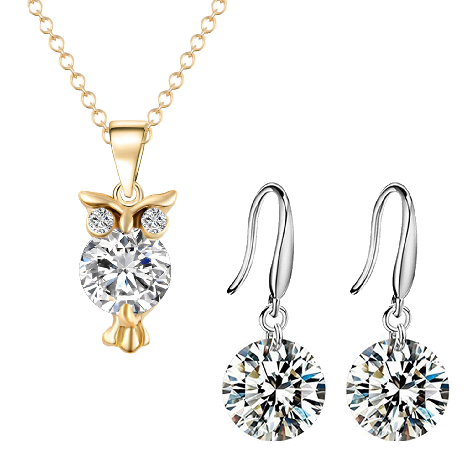 Buy Mahi Combo of Snowy Owl Pendant and Drop Earrings with Crystal ...