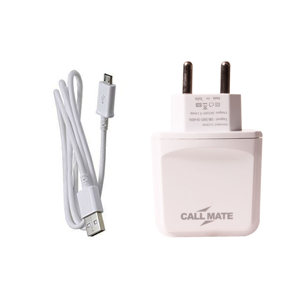 Buy Callmate 3 USB 3.1Amp Fast Charger With Micro Cable- White Online ...