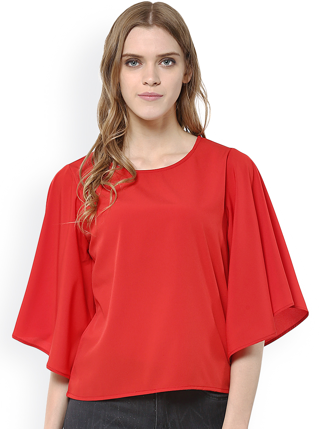 Buy Fabrange Women's Red Three Quarter Bell Sleeves Top Online @ ₹999 ...