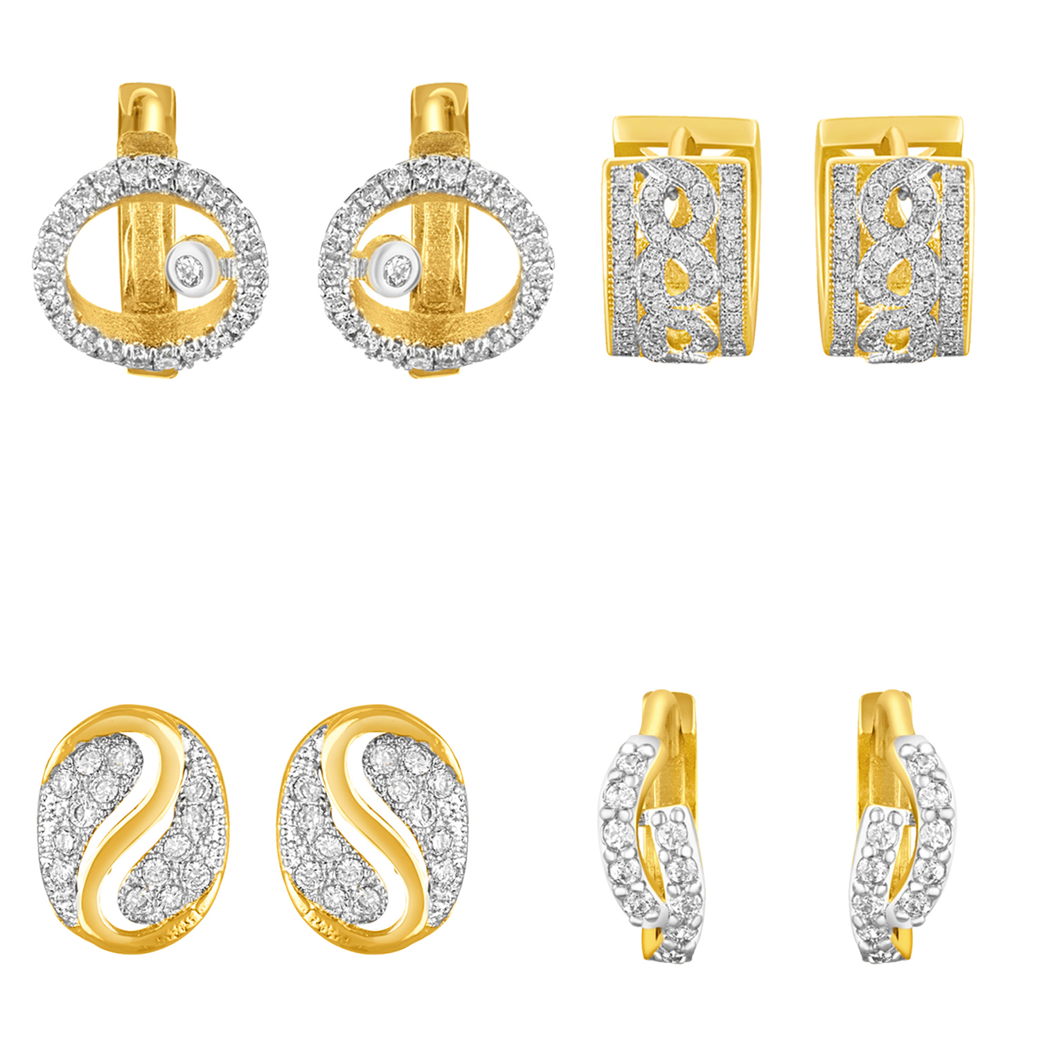Buy Mahi Combo of 4 Glamourous Gold Plated Studs and Hoop Earrings with ...