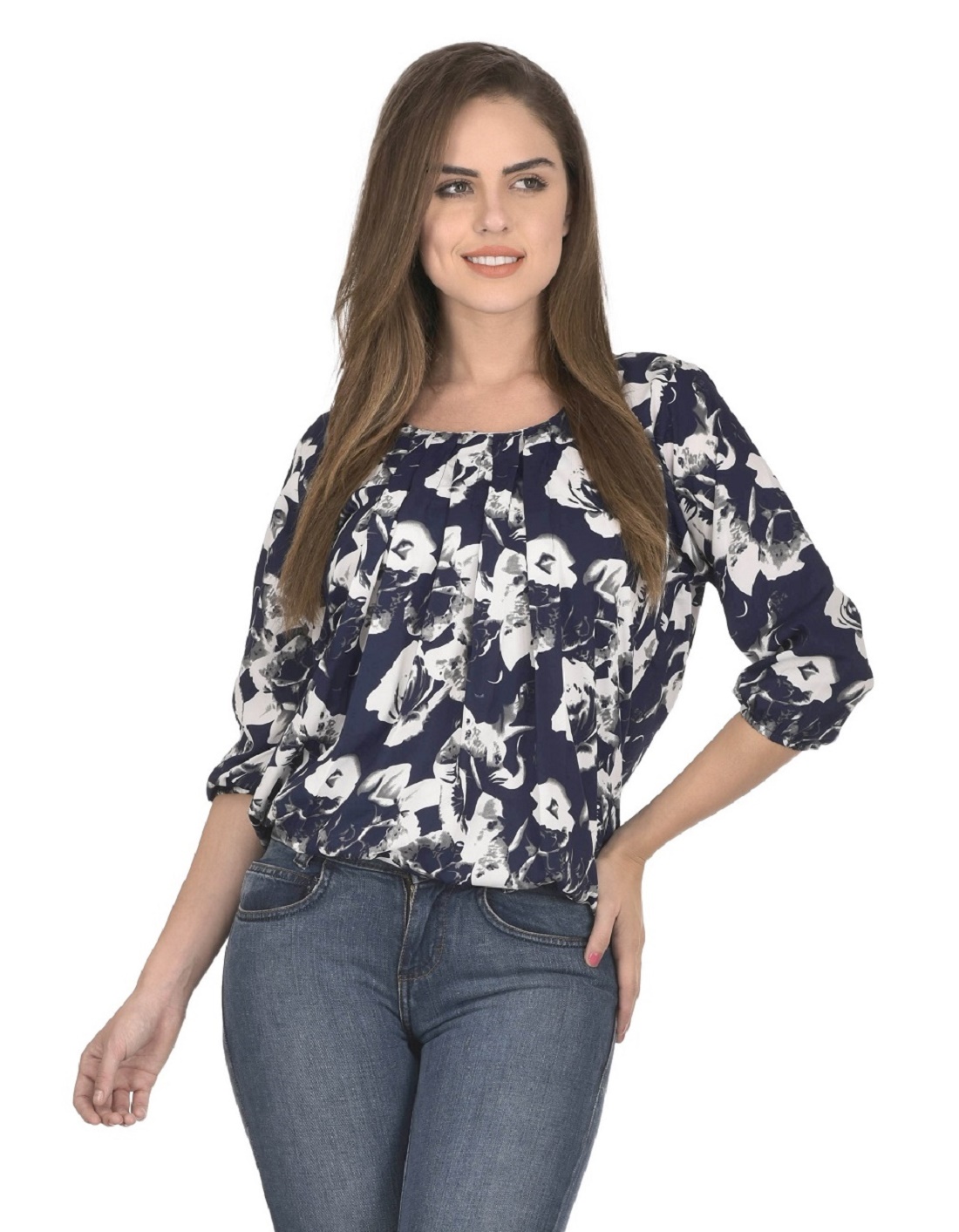 Buy Fashion Bee Printed Balloon Crepe Sleeves Top Online @ ₹449 from ...