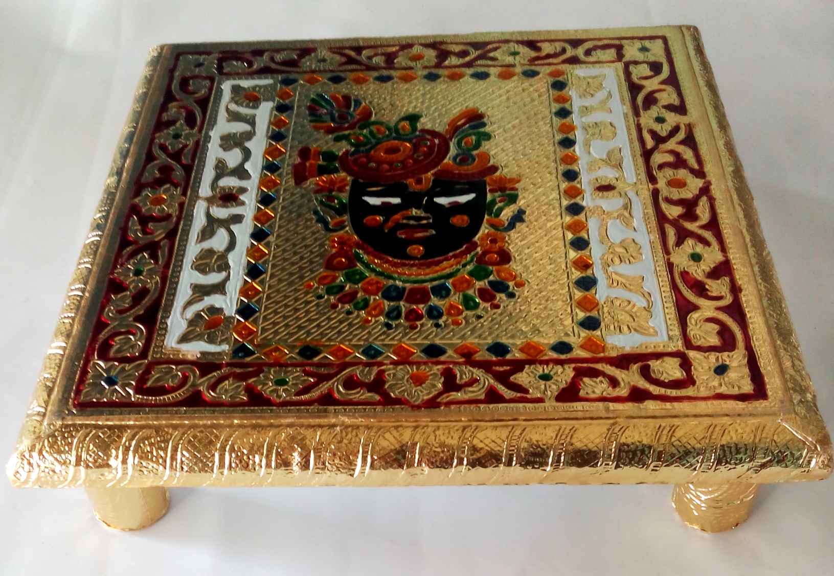 Buy SHRINATHJI GOD Wooden Chowki Stool/Decorative Small Side Table ...