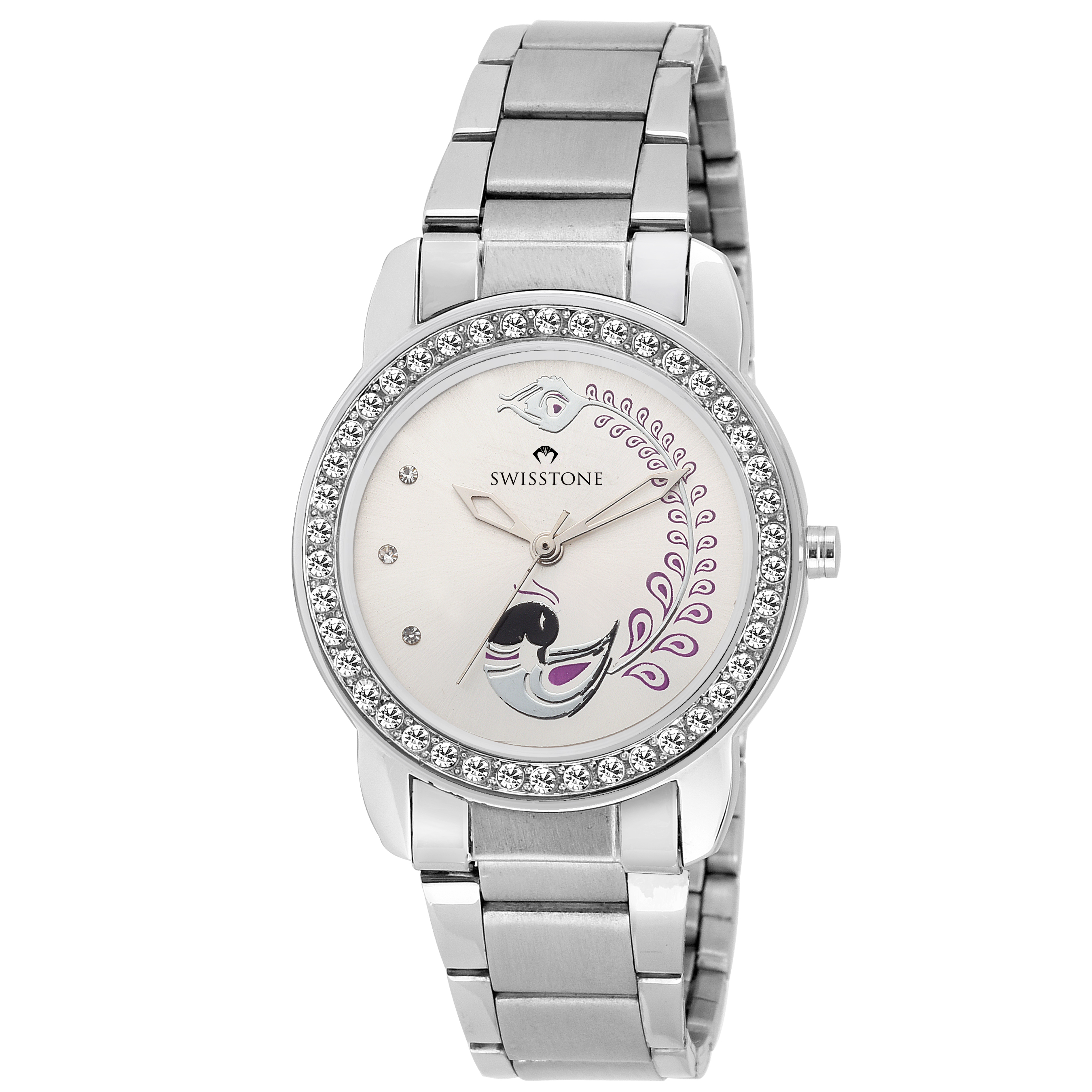 Buy Swisstone JEWELS230-SLV Silver Dial Crystal Studded Stainless Steel ...