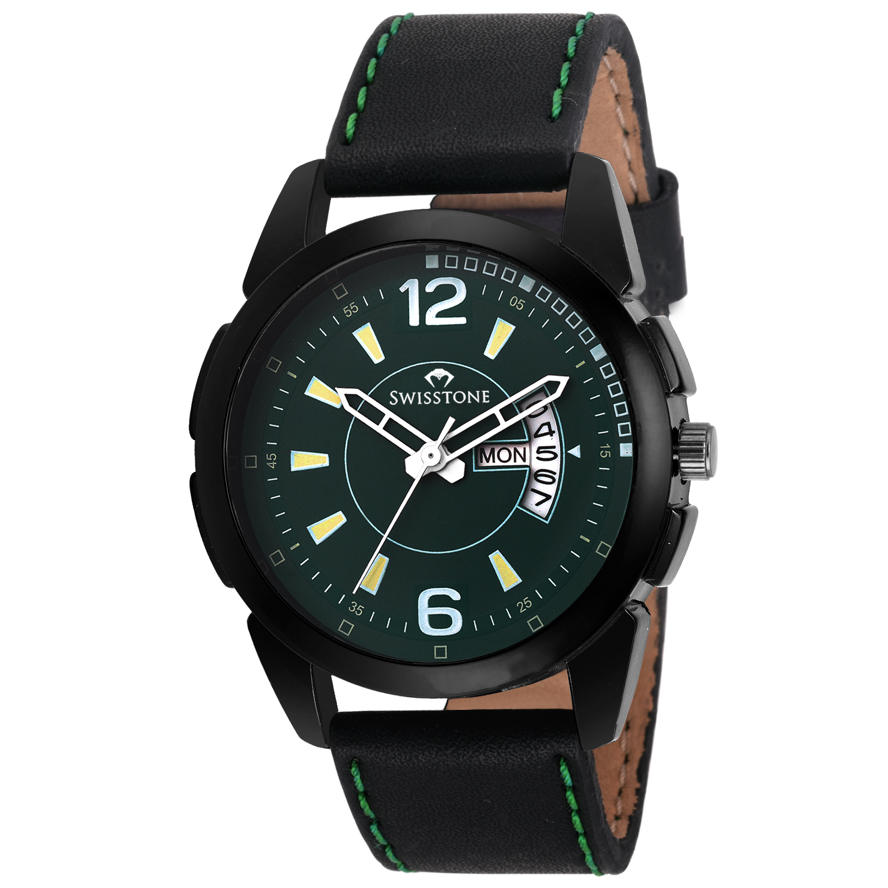 Buy Swisstone G150 Day Date Display Black Leather Strap Wrist Watch for ...