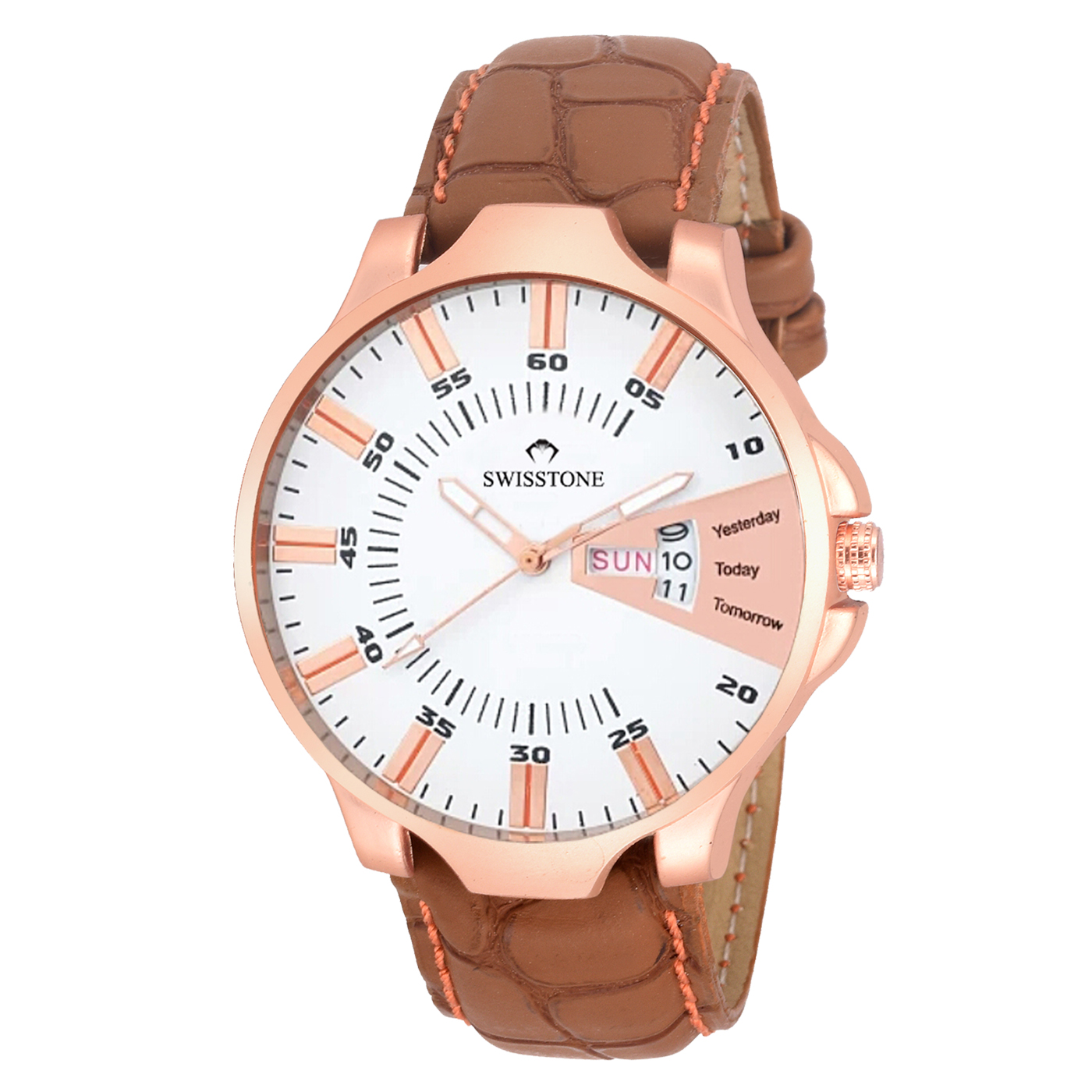 Buy Swisstone G225 Day and Date Display Brown Strap Wrist Watch for Men ...