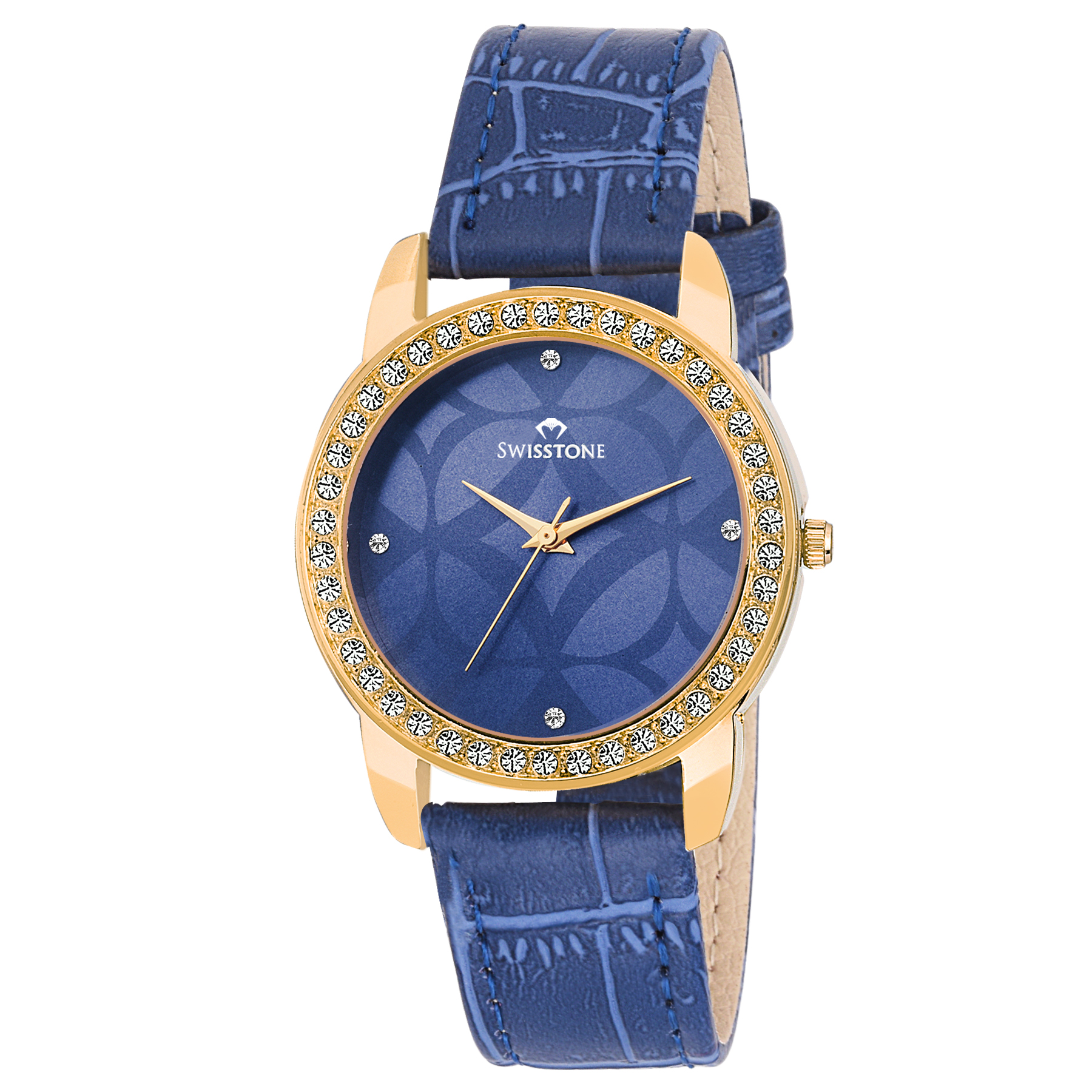 Buy Swisstone JEWELS-LR213 Blue Leather Strap Wrist Watch for Women ...