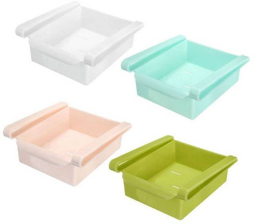 Buy Multipurpose set of 4 Plastic Storage Shelf Holder Box Sliding ...