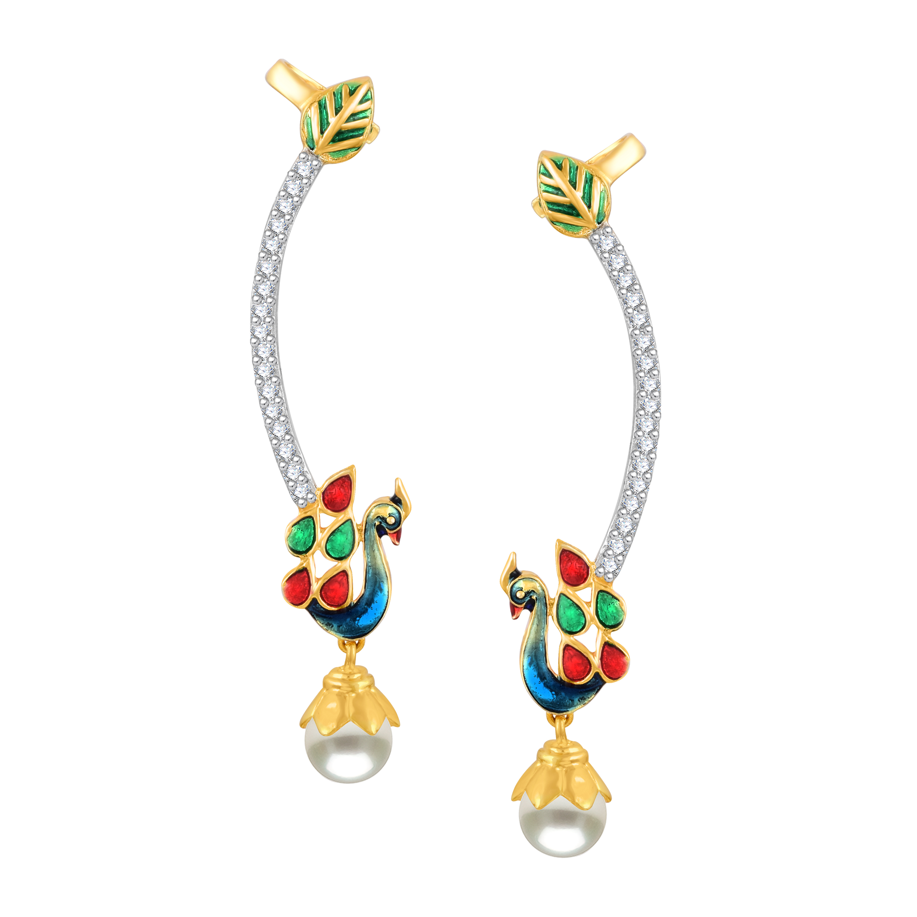 Buy VK Jewels Peacock Gold and Rhodium Plated Alloy Cuff Earrings CZ ...