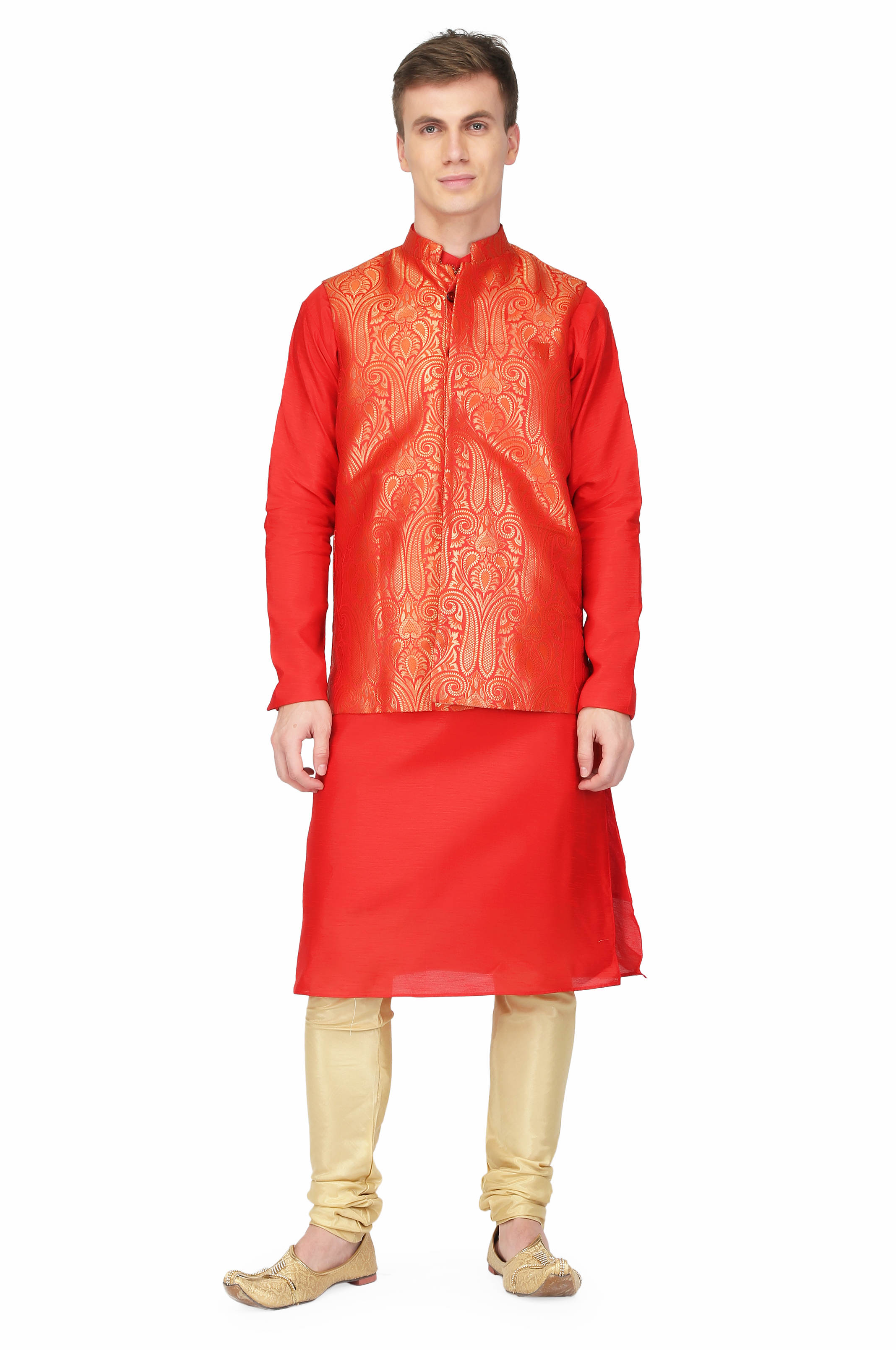 Buy Pret A Porter Red colored Designer Men's Kurta Pyjama With Nehru ...