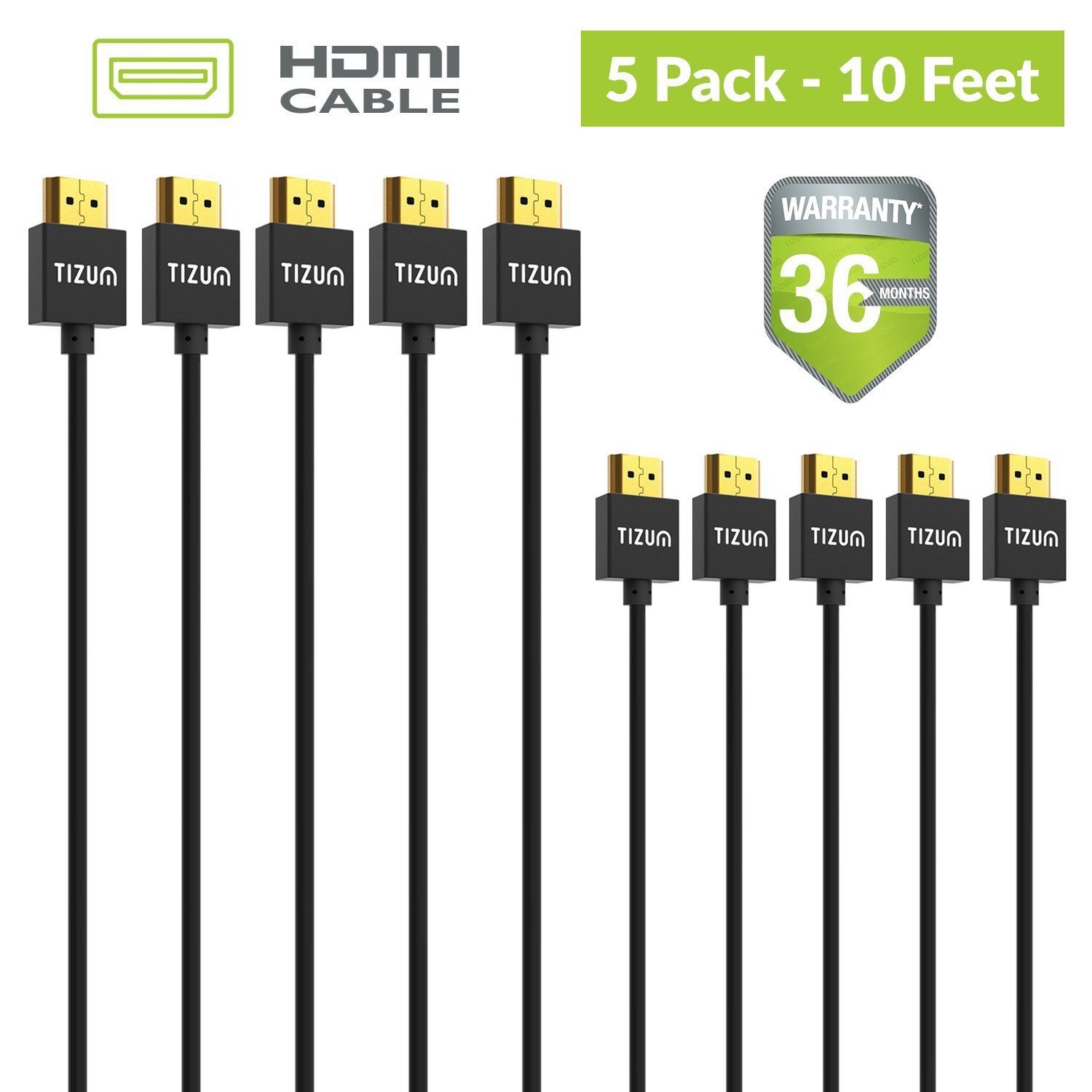 Buy Tizum HDMI Cable Slim HDMI 1.4 - Gold Plated High Speed Data 10 ...