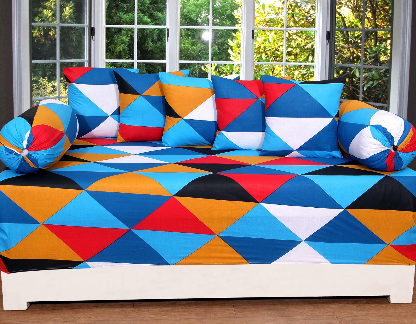 Buy ZAIN Cotton Diwan Set of 8 Pcs. (1 Single Bed Sheet, 5 Cushion ...