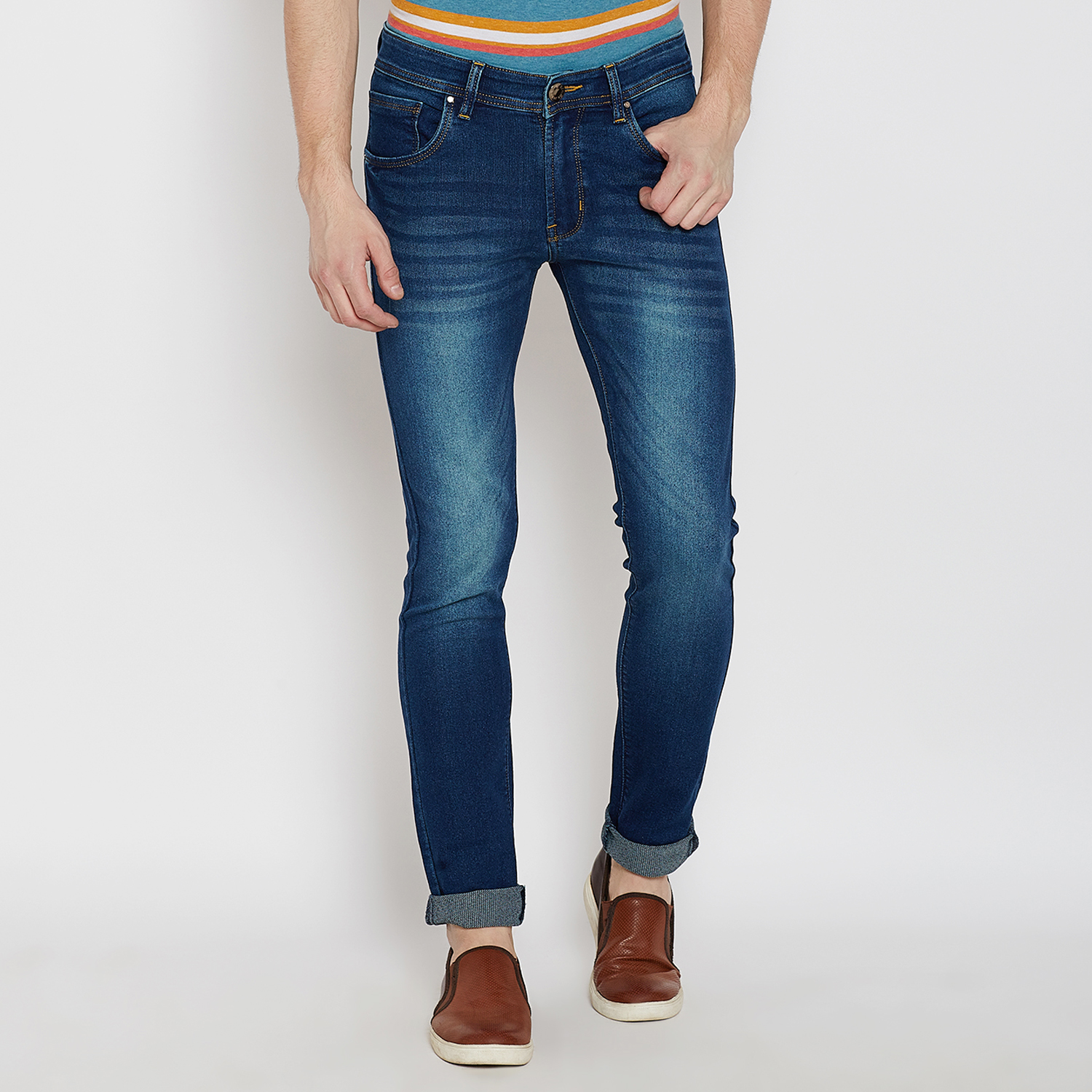 Buy Stylox Men's Premium Streachable Slim Fit Casual Wear Shaded Blue ...