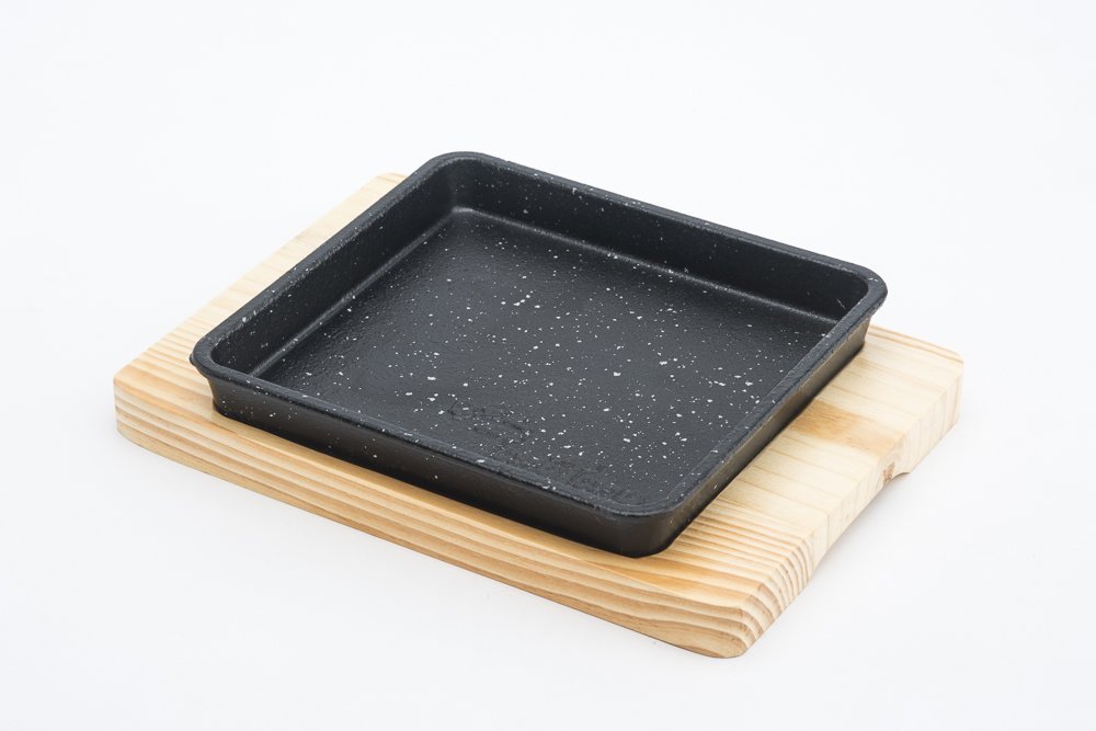 Buy Godskitchen Cast Iron Square Sizzler Hot Serving Dish & Wooden ...