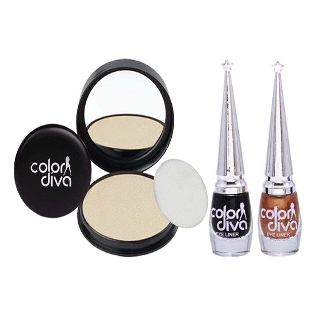 Buy Color Diva Triple Action 1 Natural Compact Powder 2 Eyeliner (Black ...
