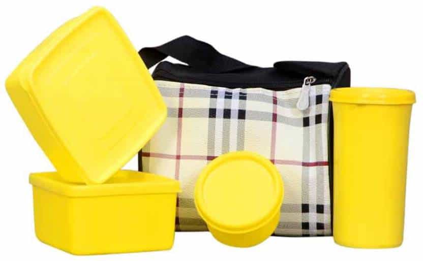 Buy Topware Plastic Check 4 Container Lunch Box with White Bag (1000 ml ...