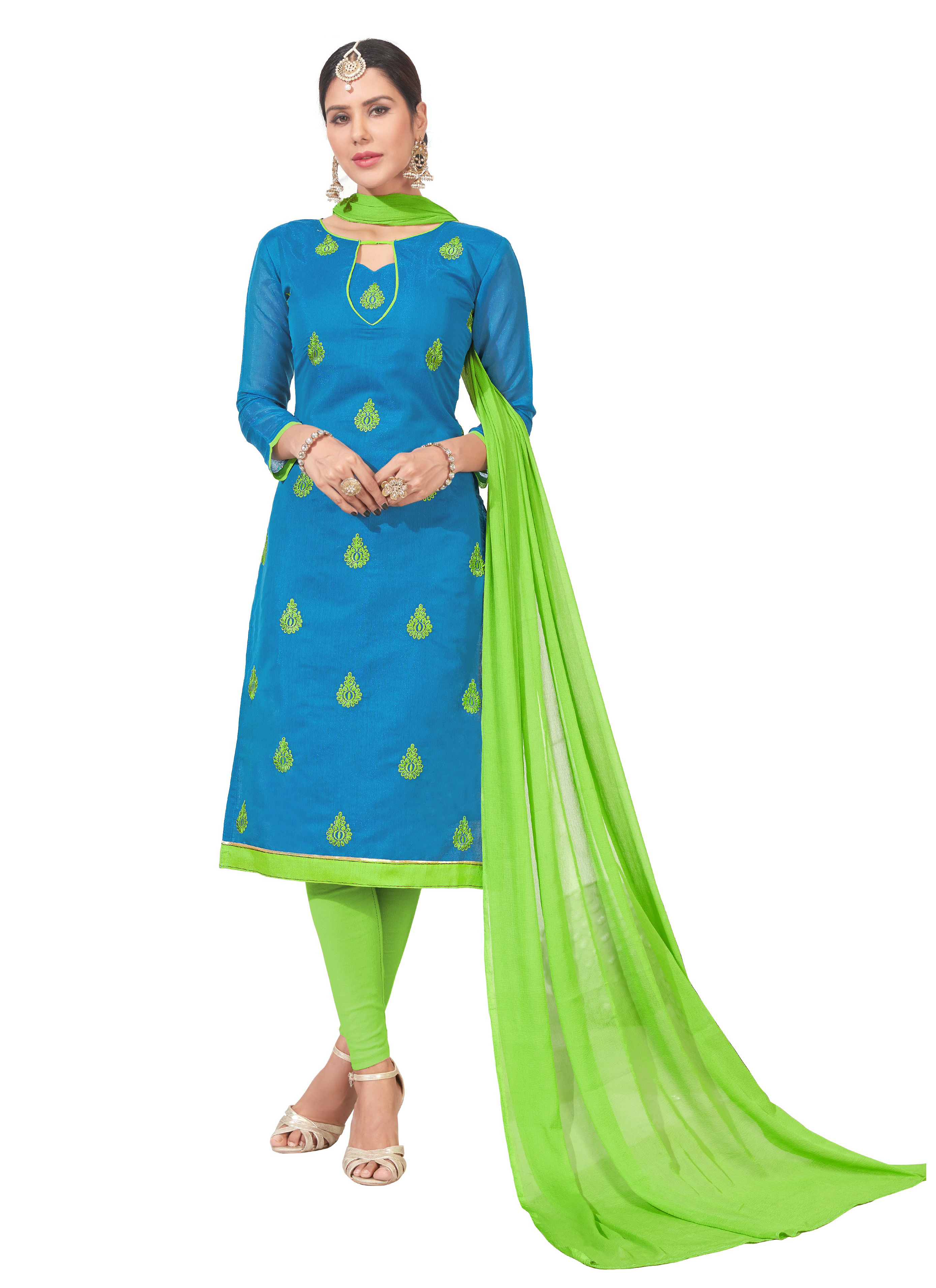 Buy DnVeens Women Pure Chanderi Embroidered Unstiched Suit Salwar ...