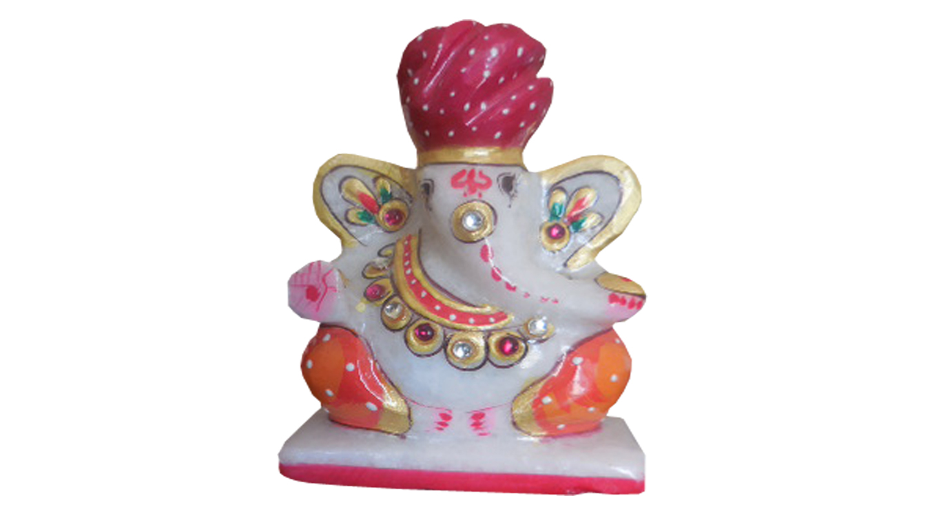 Makrana White Marble Painted Pagri Ganesh
