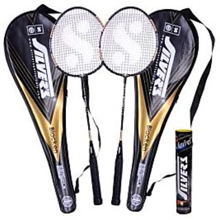 Buy Now Online |2 Silver's Blacken Badminton Rackets With 2 Individual ...