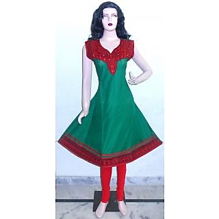 Green Color FROCK Style Party Wear Cotton Suit