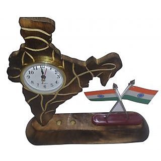Wooden Clock With Indian Flag