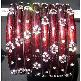 Set of 8 beautiful hand crafted maroon color glass bangles/kara, with ...