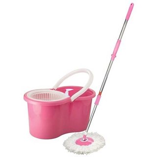 Zavia Pink Plastic 360 Degree Spin Magic Floor Cleaning Bucket Mop