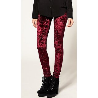 EMBOSS PRINTED Red Velvet leggings Pants Tights Women Ladies indian top ...