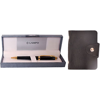 Buy Lampo Black Ball Pen with Leather Diary Look Business Card Holder ...
