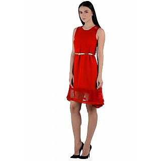 Buy Red Net Short Dress With Belt Online @ ₹899 from ShopClues