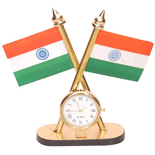Buy Onlineshoppee Brass Table Clock With Indian Flag Size (LxBxH-3x1x4 ...